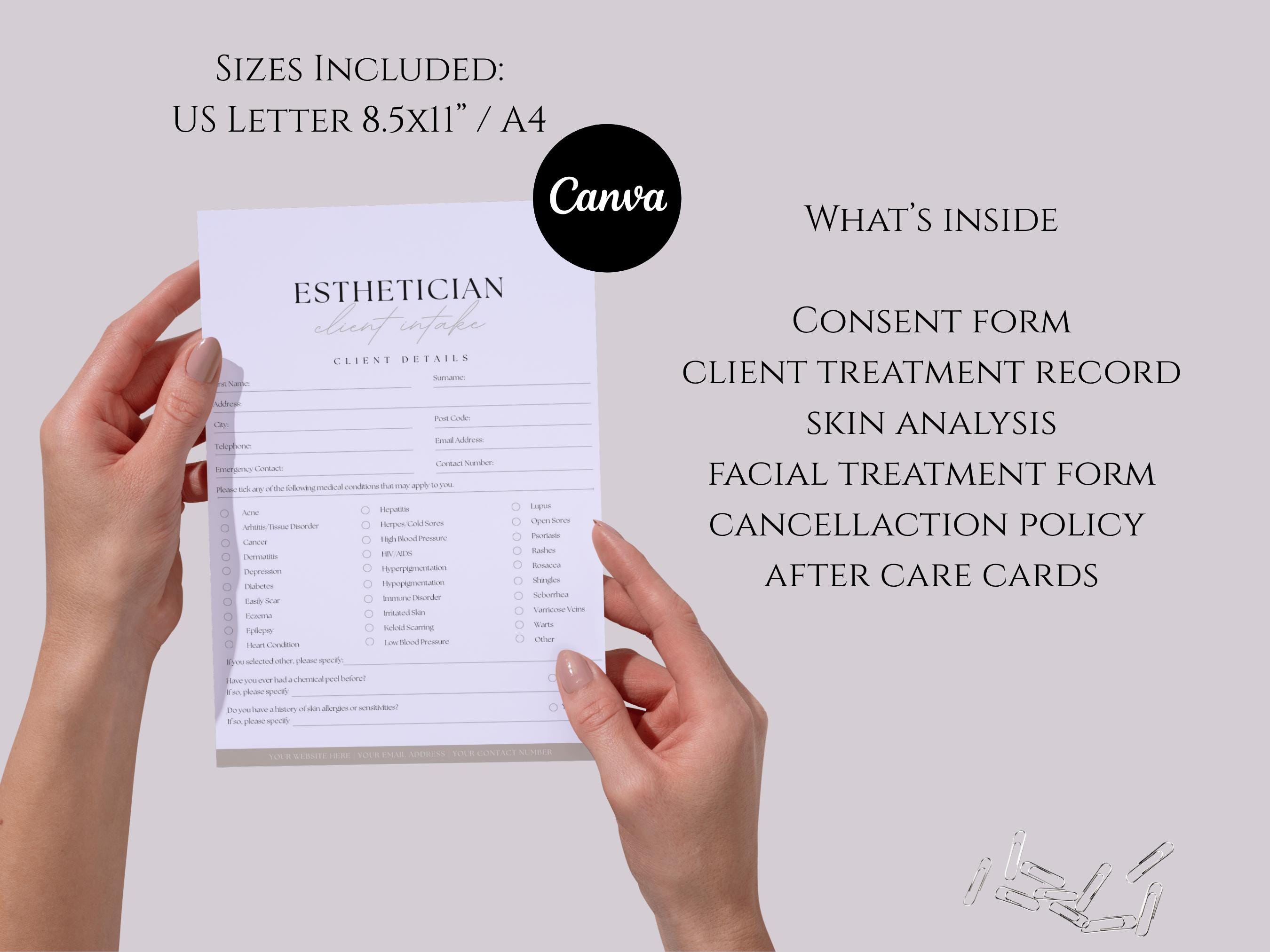 Editable Esthetician Intake Form Canva Template, Facial Consultation ...