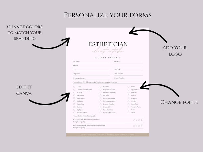 Editable Esthetician Intake Form Canva Template, Facial Consultation ...
