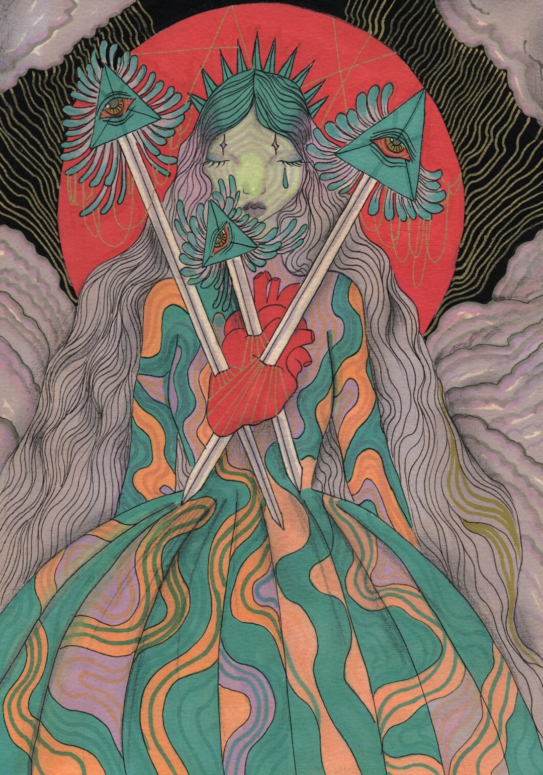 Three of Swords , Pop Surrealism, Fantasy Fine Art Print, Celestial ...