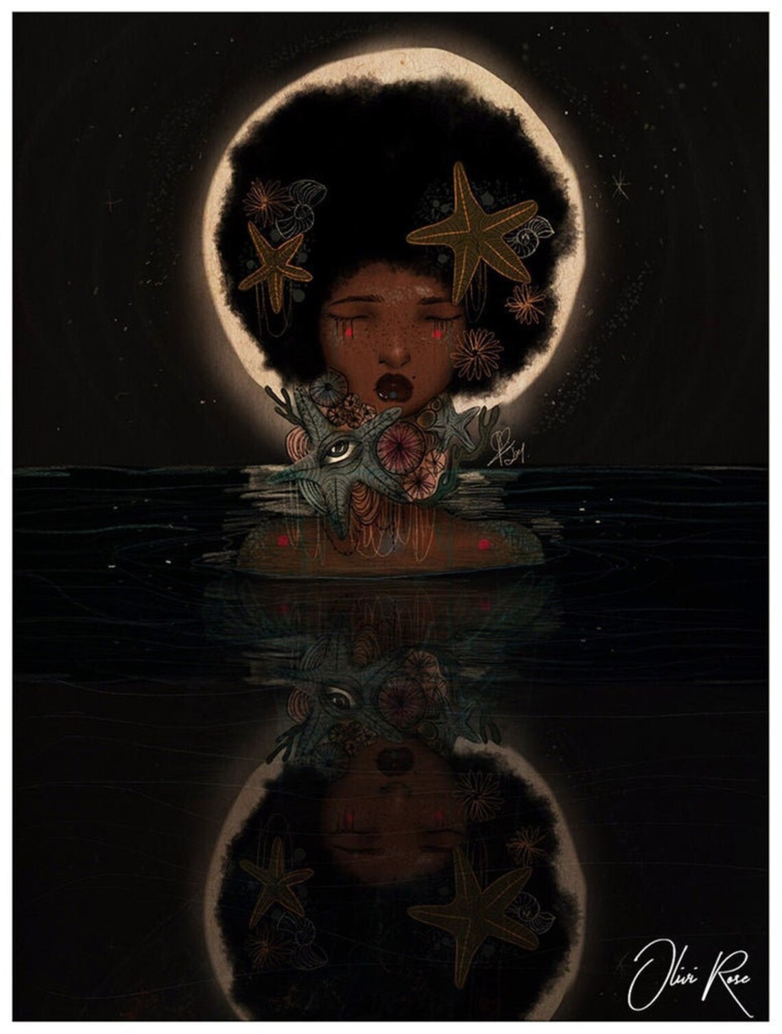 Moon A4 Print POC Mermaid Fine Art Print Sea Maiden Fantasy - Etsy