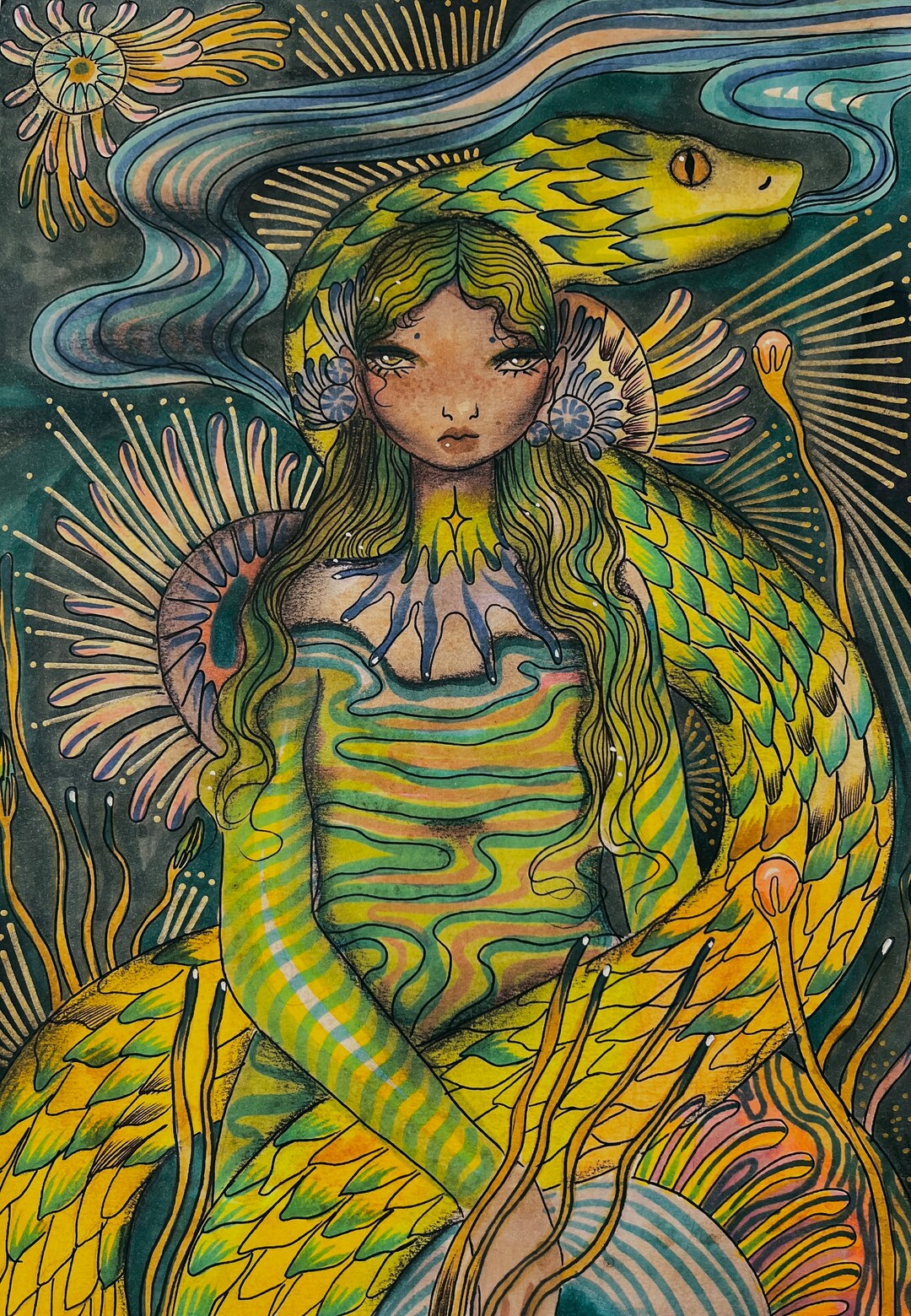 Snake Pop Surrealism, Fantasy Original Art, Celestial, Intuitive ...