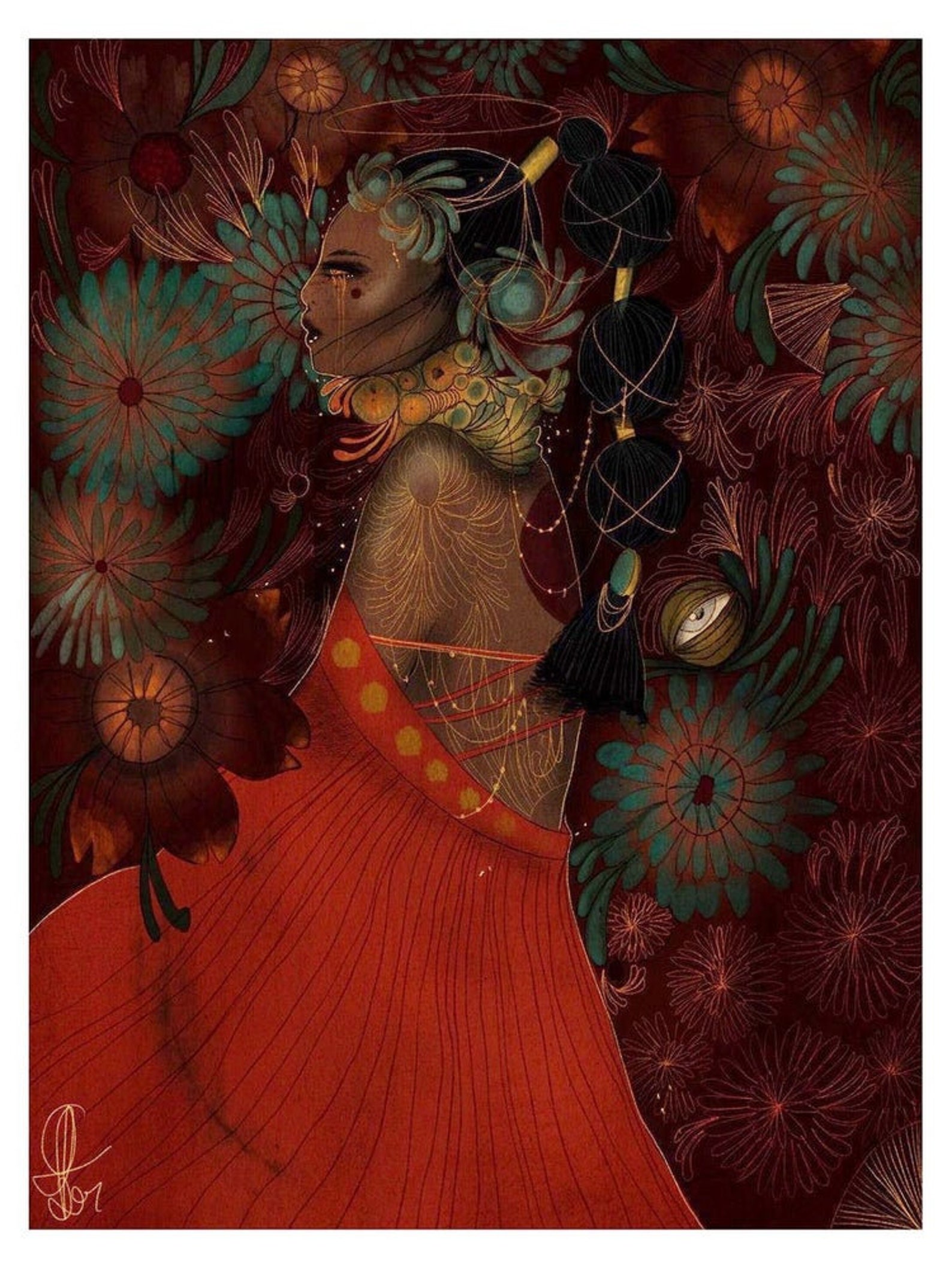 FANTASY POC Portrait Art Floral Fantasy Art Beautiful Black | Etsy