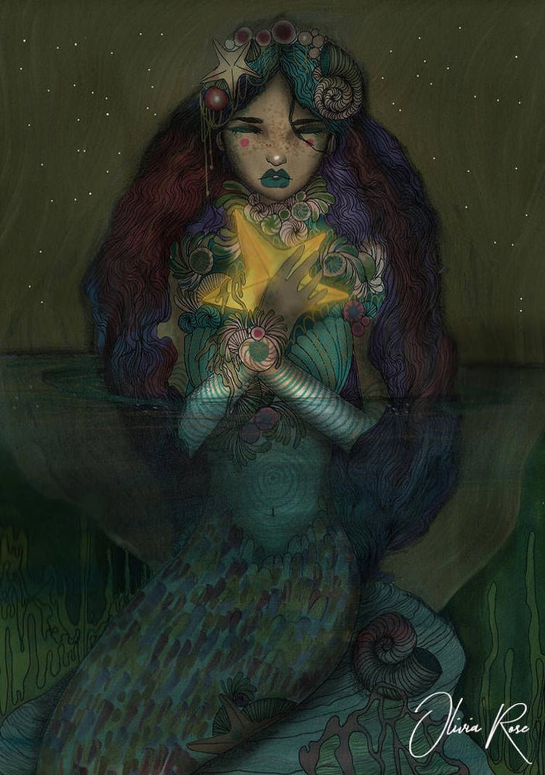 FANTASY POC Portrait Art, Floral Fantasy Art, Beautiful Black Mermaid ...