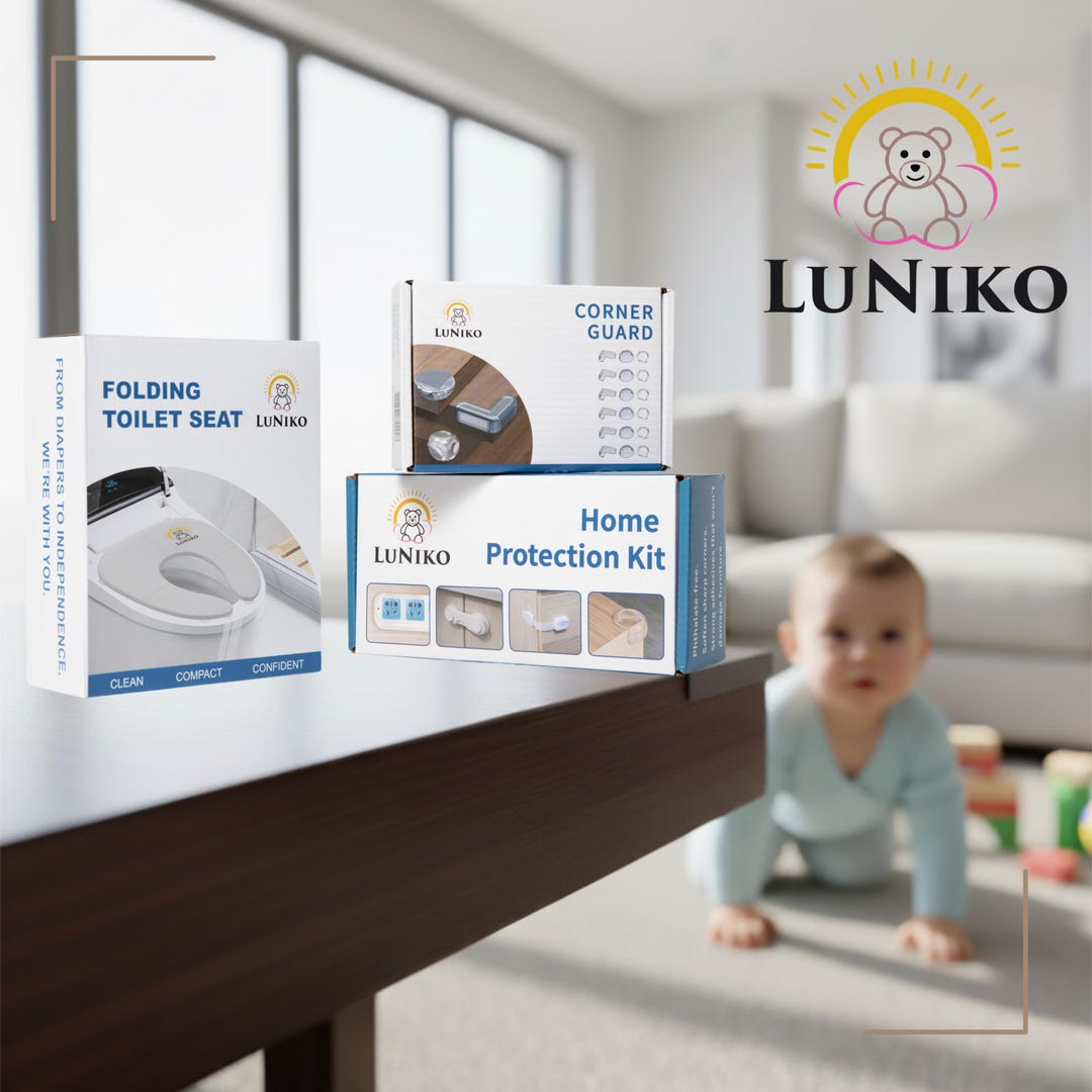 Luniko Baby Home Safety Kit | Corner Guards & Folding Potty Seat Beige ...