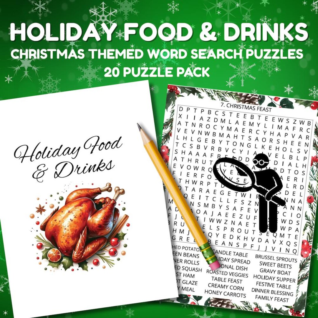 Holiday Food & Drinks Word Search | 20 Printable Puzzles (PDF Download ...
