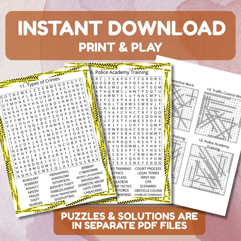 Police & Law Enforcement Word Search: 20 Printable Puzzles (PDF ...