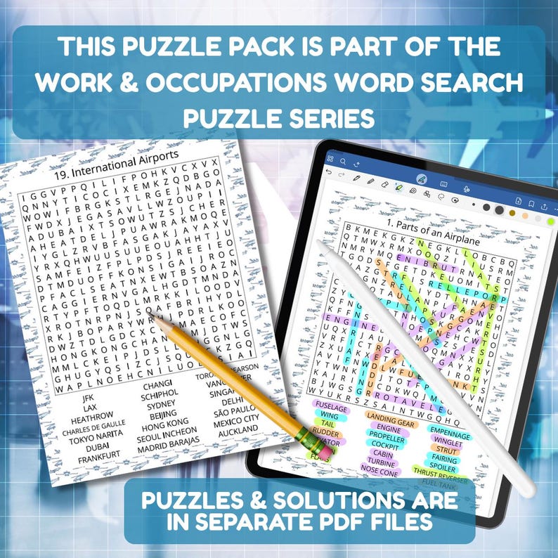 Aviation Word Search Puzzles: 20 Printable Puzzles - Airplanes, Air ...