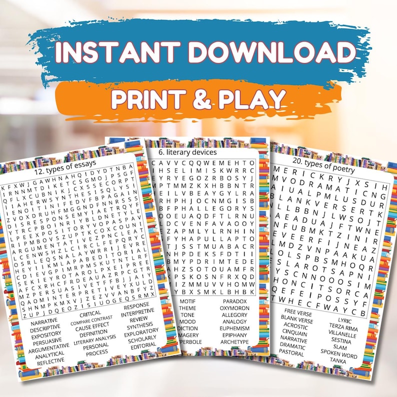 English & Literature Word Search Puzzles: High School Activities (PDF ...