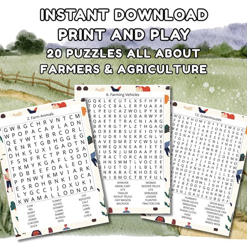 Printable Word Search Puzzles, Farmers & Agriculture Theme. Brain ...