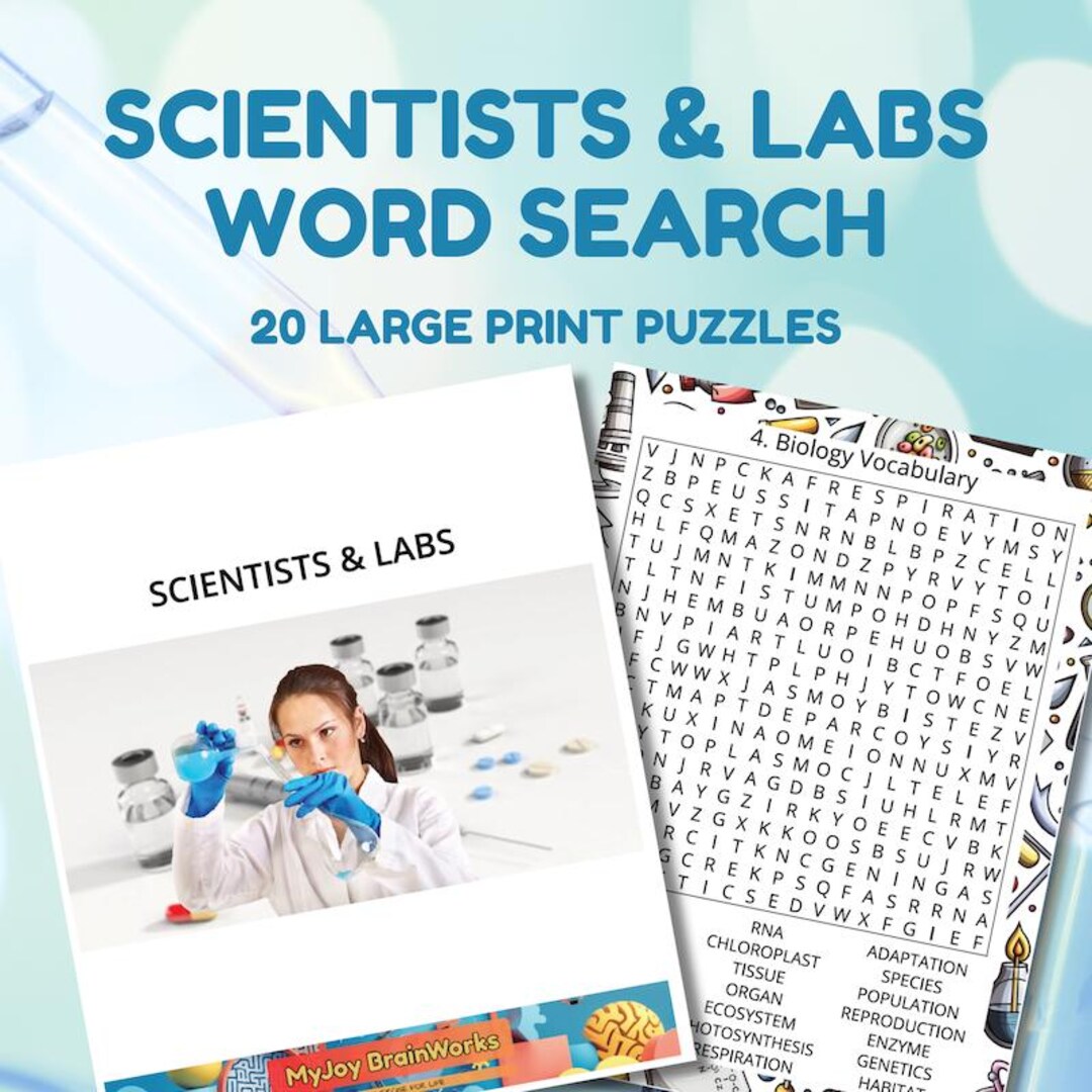 Scientists & Labs Word Search, 20 Printable Puzzles. Large Print STEM ...