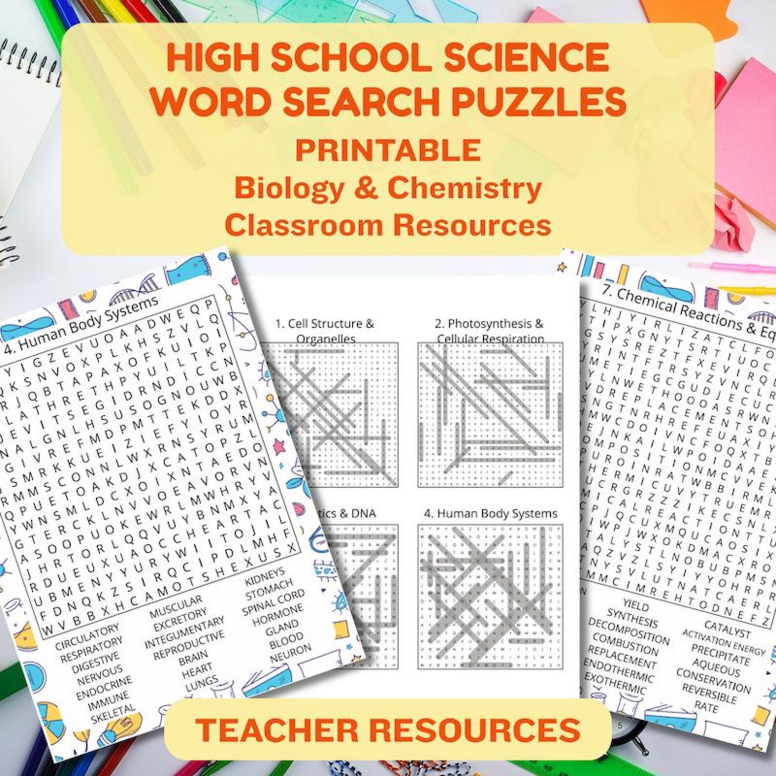 High School Science Word Search Puzzles: Biology & Chemistry (PDF ...