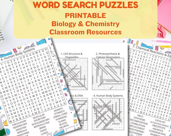 High School Science Word Search Puzzles: Biology & Chemistry (PDF ...
