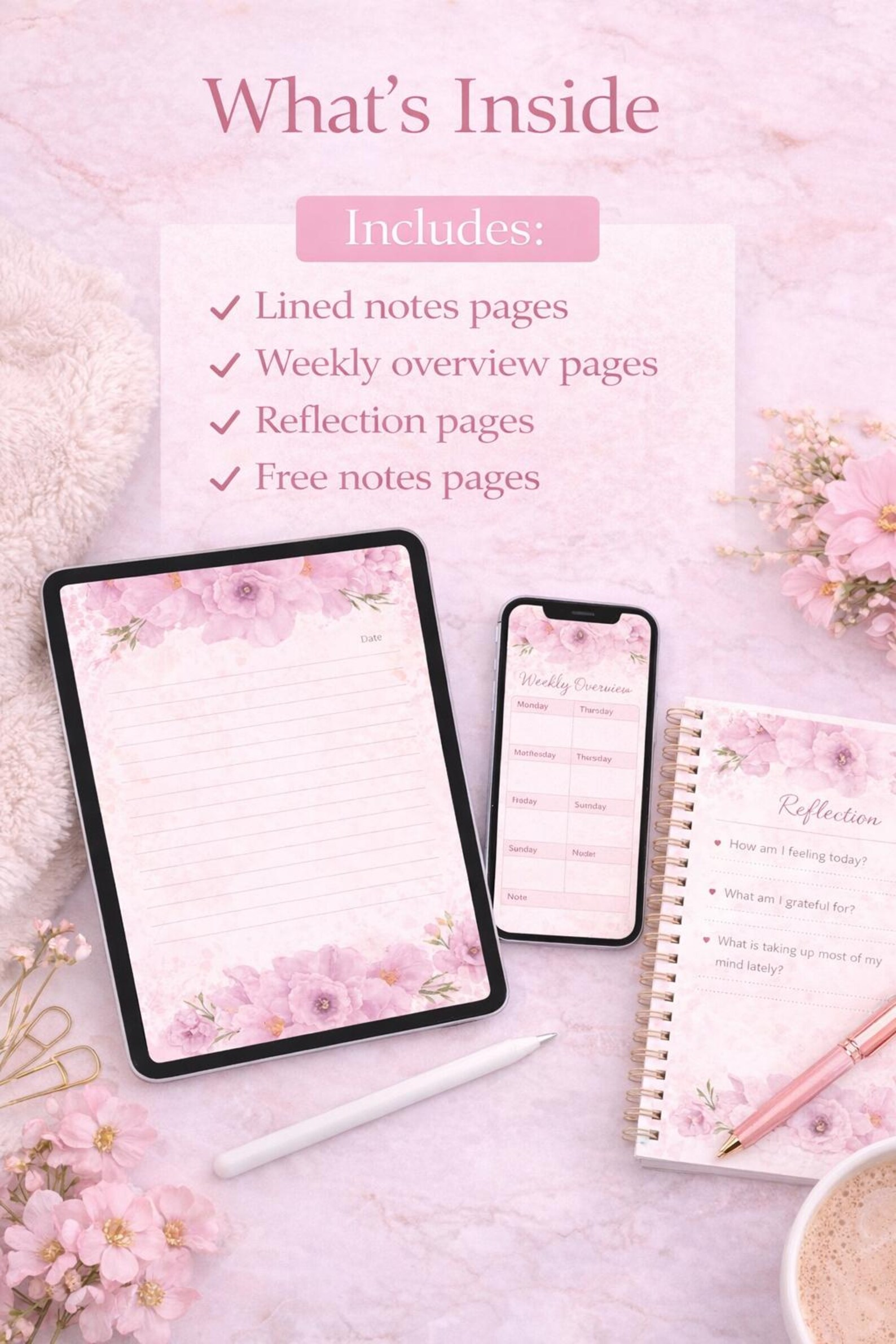 Feminine Digital Notebook | Soft Pink Journal PDF | iPad Goodnotes ...