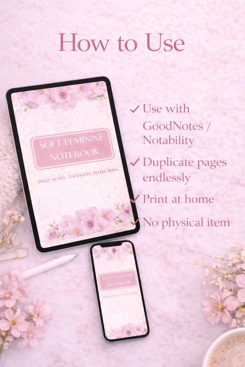 Feminine Digital Notebook | Soft Pink Journal PDF | iPad Goodnotes ...