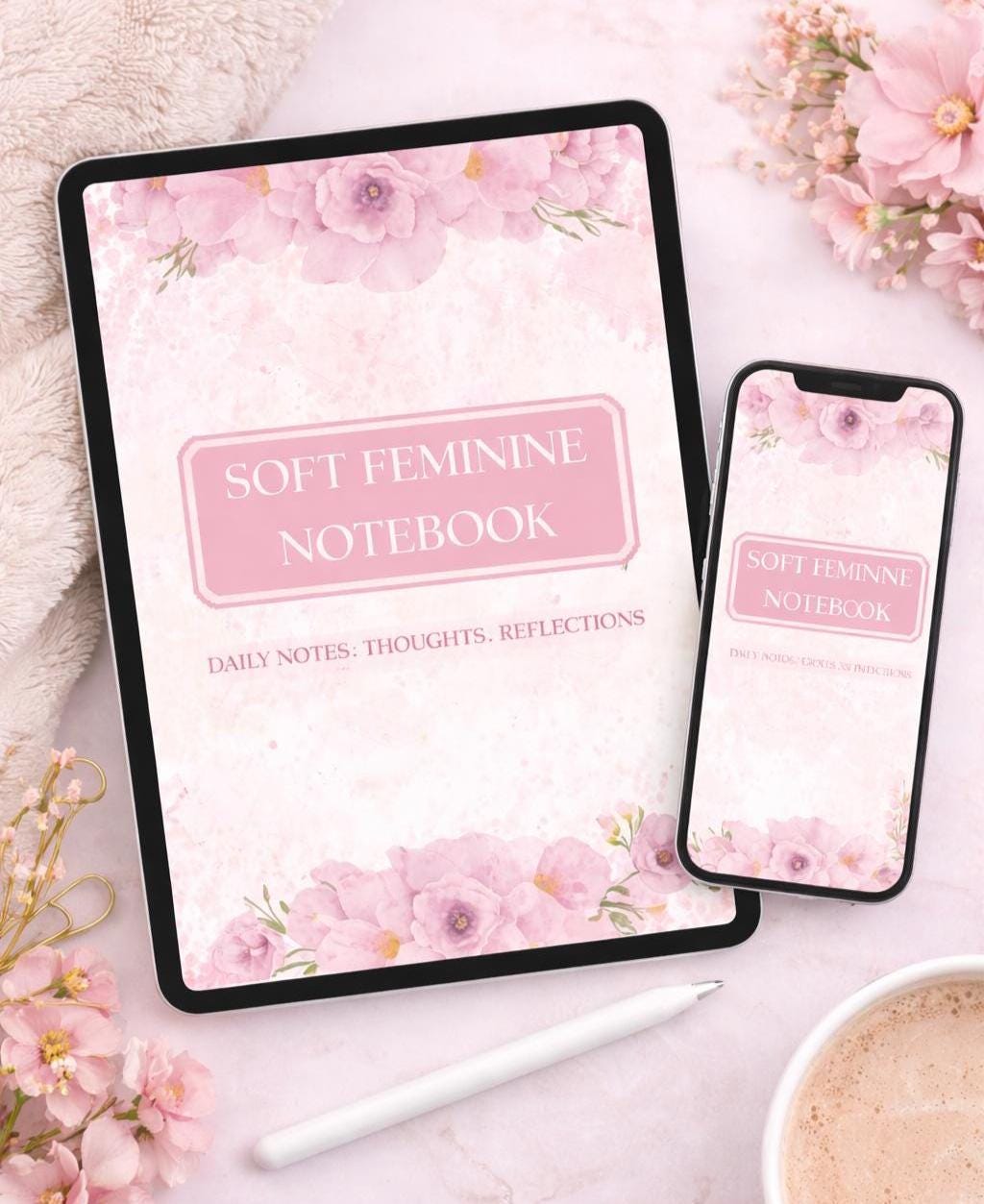 Feminine Digital Notebook | Soft Pink Journal PDF | iPad Goodnotes ...