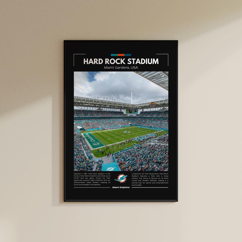 Hard Rock Stadium Print | Miami Dolphins Poster | Vintage NFL Print ...
