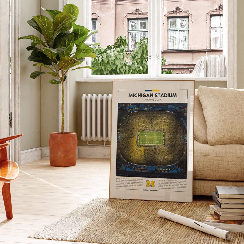 Michigan Stadium Print | Michigan Wolverines Poster | Vintage NFL Print ...