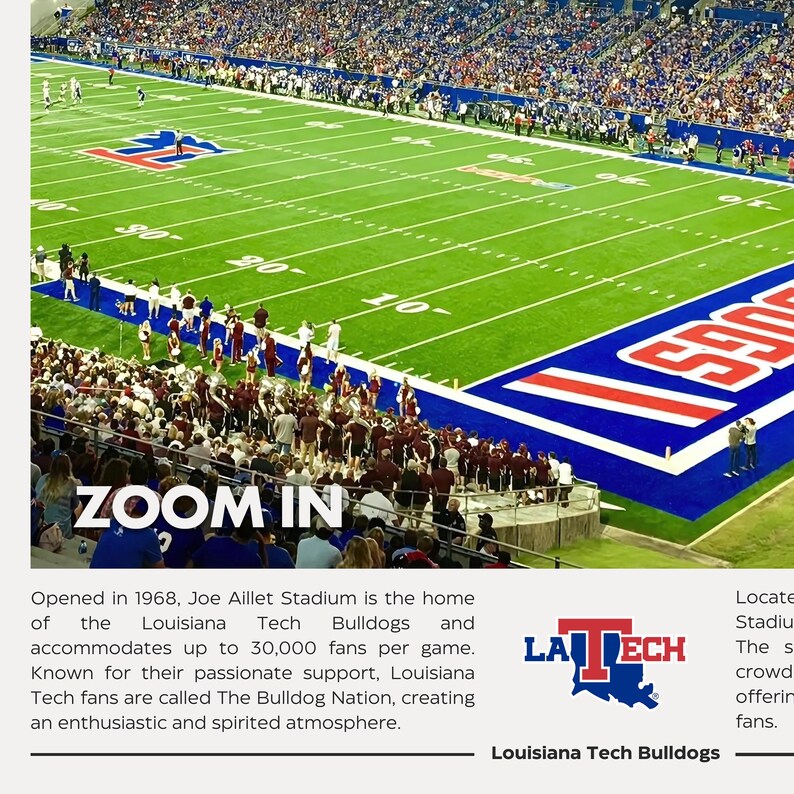 Joe Aillet Stadium Print | Louisiana Tech Bulldogs Poster | Vintage NFL ...