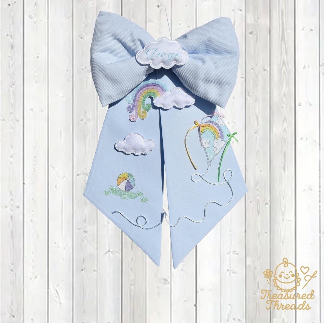 Baby Blue Birth Bow With Kite and Rainbow Personalized With Name in ...