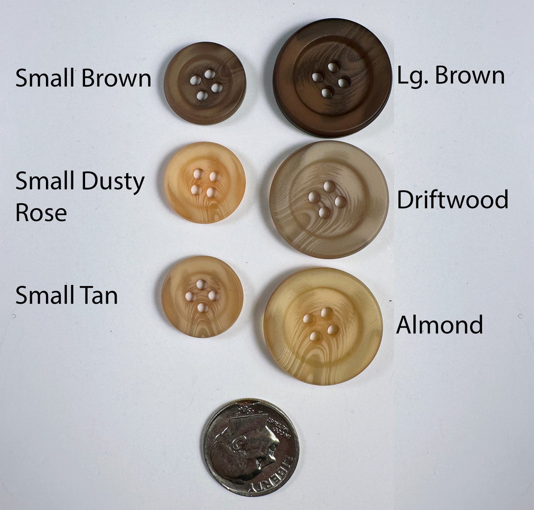 Wood Grain Flat Buttons - Vintage - 4 Holes - 2 Sizes, 5 Colors - 10 ...