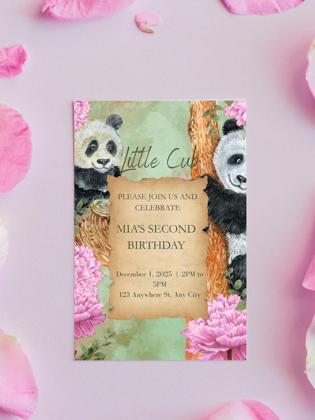 Cute Floral Panda Birthday Party Invitation Template || Editable ...