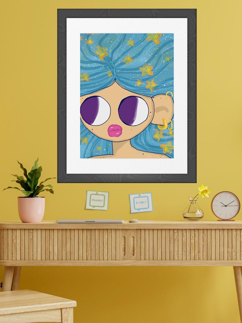 Funky Blue Starry Cartoon Wall Art || Printable Digital Download ...
