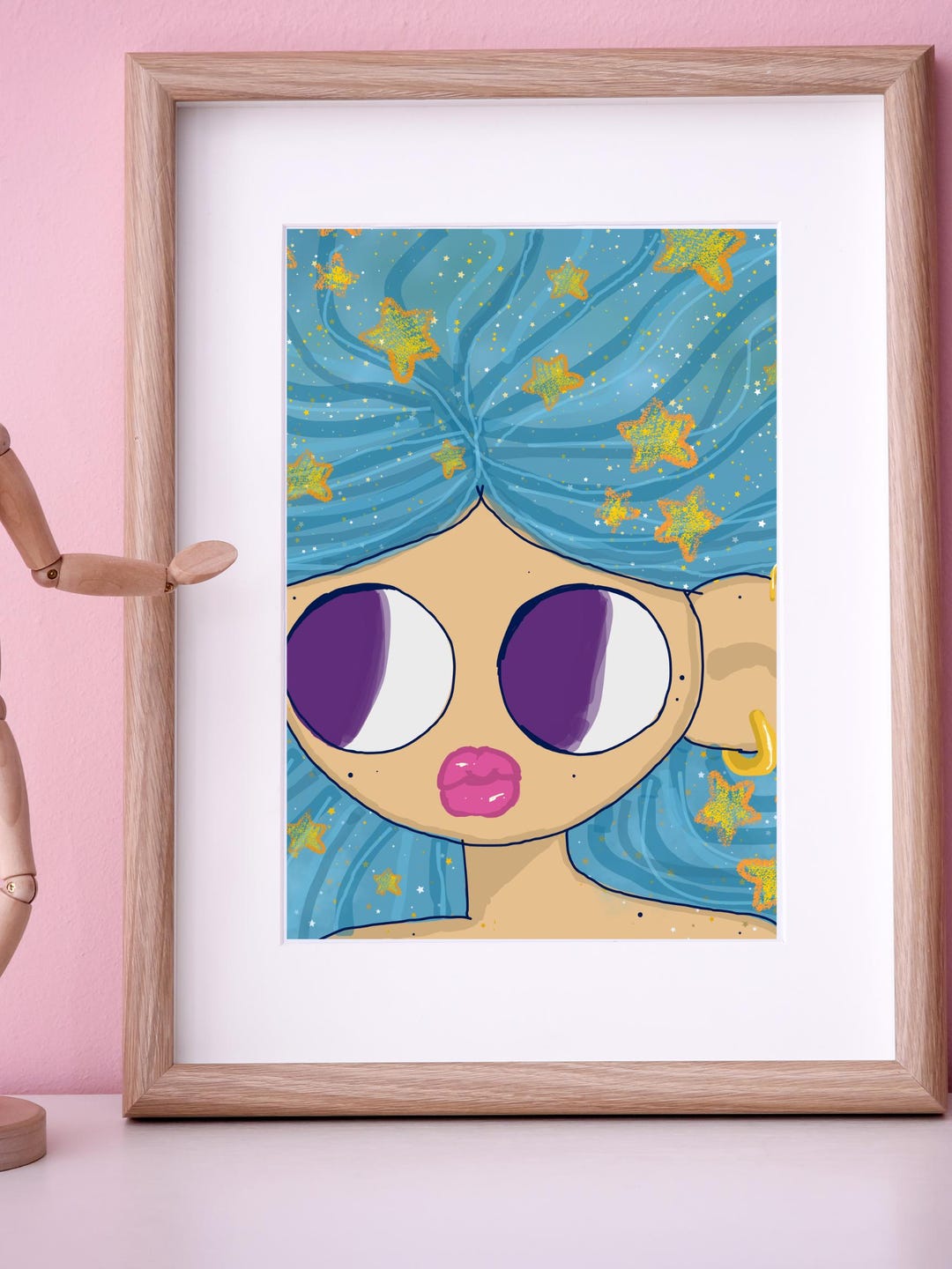 Funky Blue Starry Cartoon Wall Art || Printable Digital Download ...
