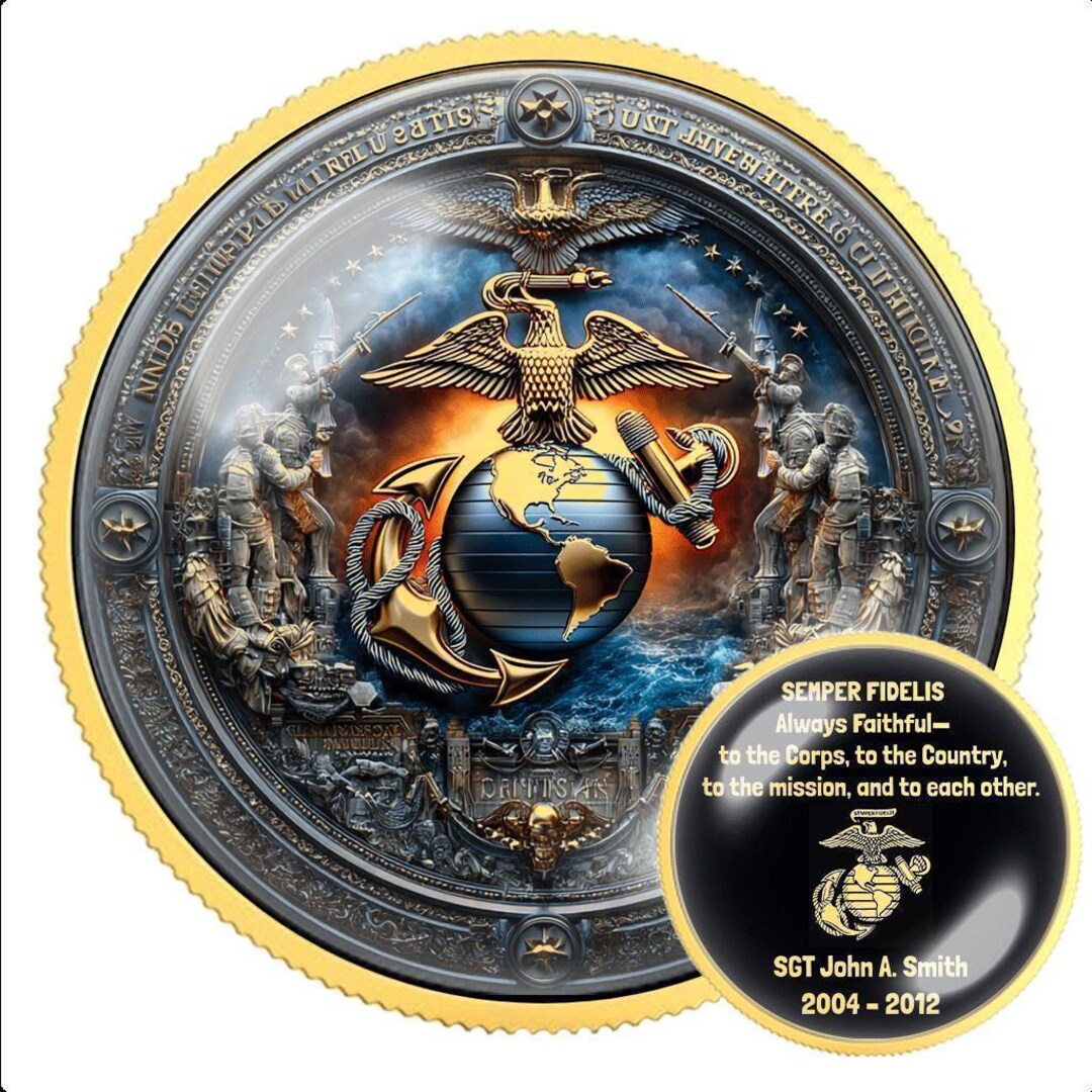 Personalized USMC Challenge Coin – Semper Fidelis, Veteran Gift (40mm ...
