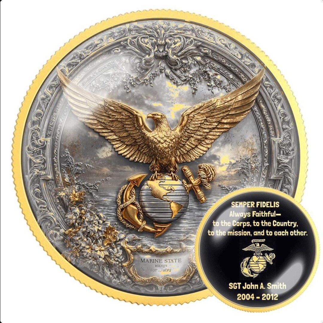 Custom U.S. Marine Corps Coin – Semper Fidelis, Personalized Name, Rank ...
