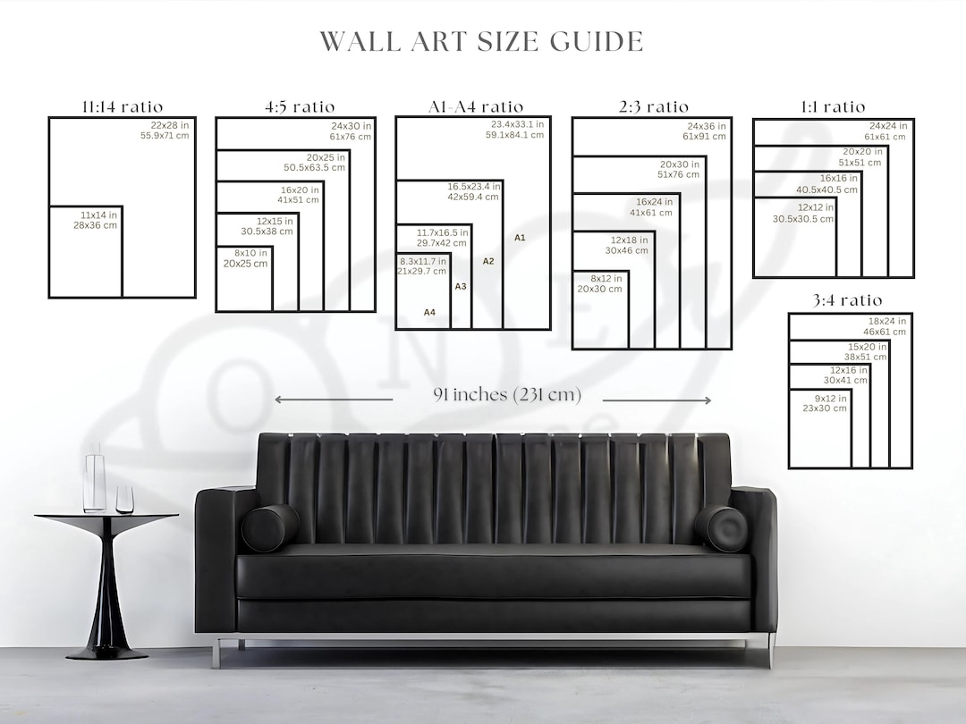 Set of 3 -vertical Art Size Guide - Wall Art Size Guide and Customer ...