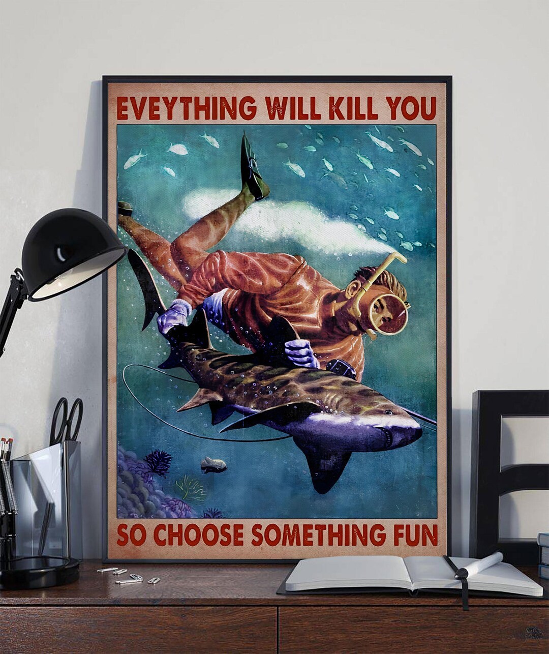 Funny Motivational Vintage Diving Poster Print, Diver Gift, Ocean ...