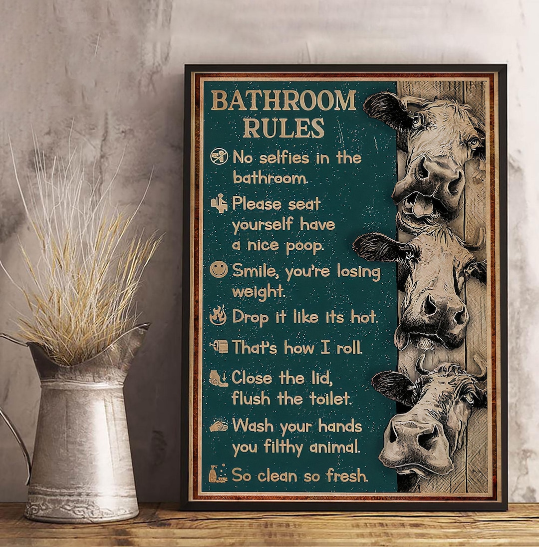 Bathroom Rules Poster or Canvas, Funny Bathroom Wall Art, Bathroom ...