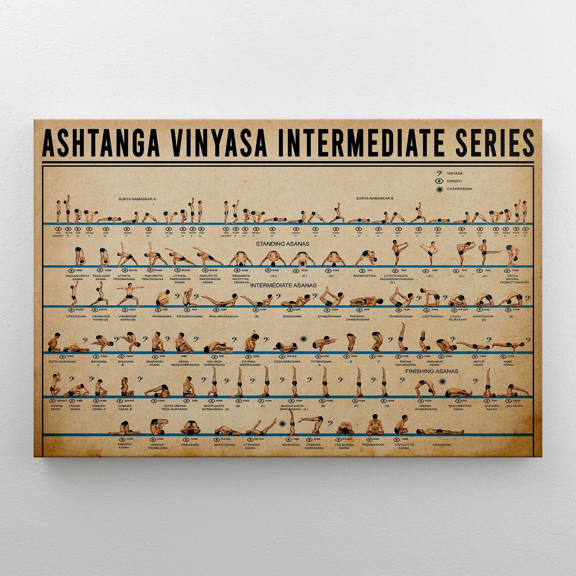 Ashtanga Vinyasa Intermediate Series Poster, Yoga Teacher Gift Wall Art ...