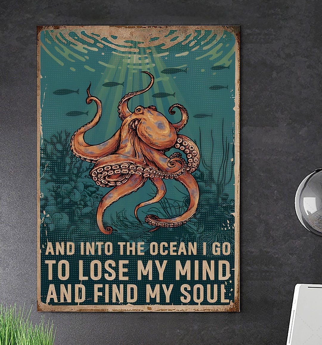 Ocean Octopus Quote Print, Ocean Wall Art, Nautical Decor, Marine Life ...