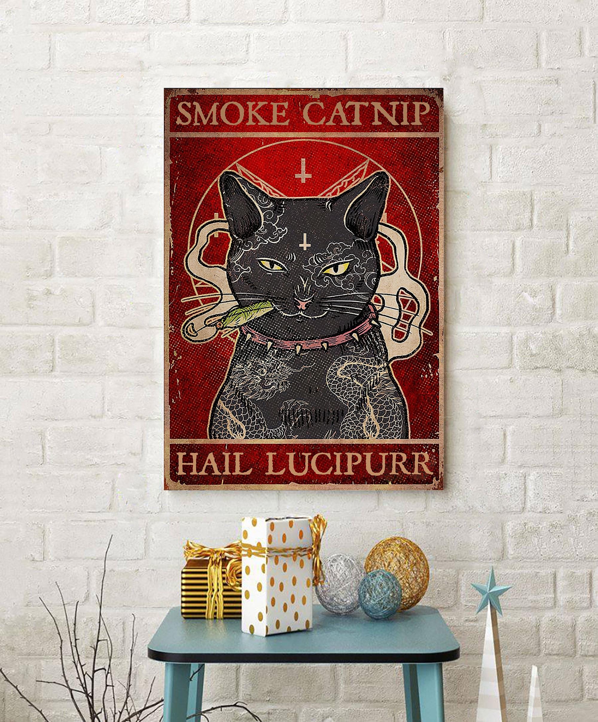 Smoke Catnip Hail Lucipurr Poster, Satanic Cat Lover Wall Art, Gothic ...