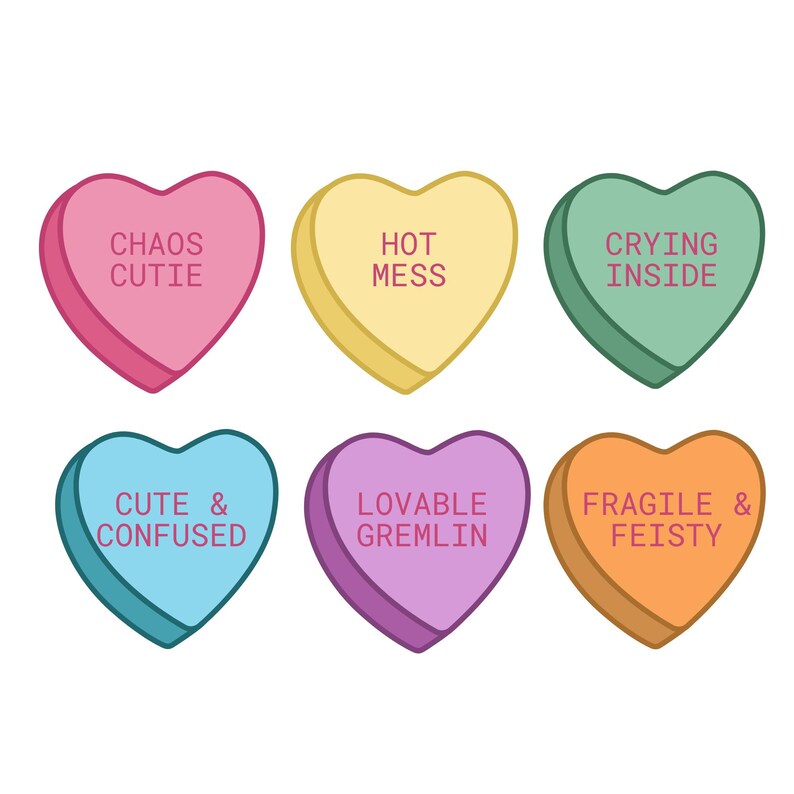 Funny Valentines Conversation Hearts Design, PNG Digital Download - Etsy