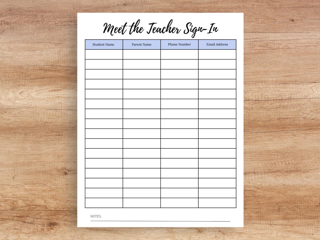 Meet the Teacher Night | Open House Sign-in Sheet | Back to School ...