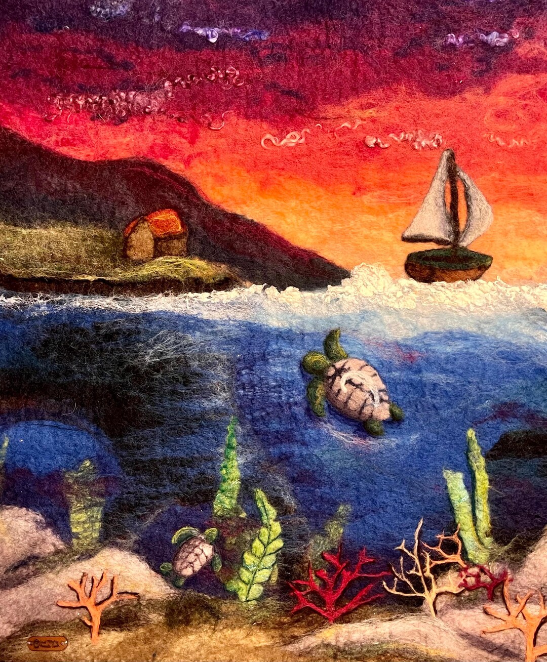 Felted Ocean Sunset Wall Hanging: Handmade Seascape Fiber Art With ...