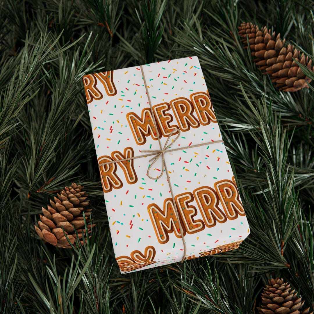 Christmas Gingerbread Man Wrapping Paper, Holiday Gift Wrap, Festive ...