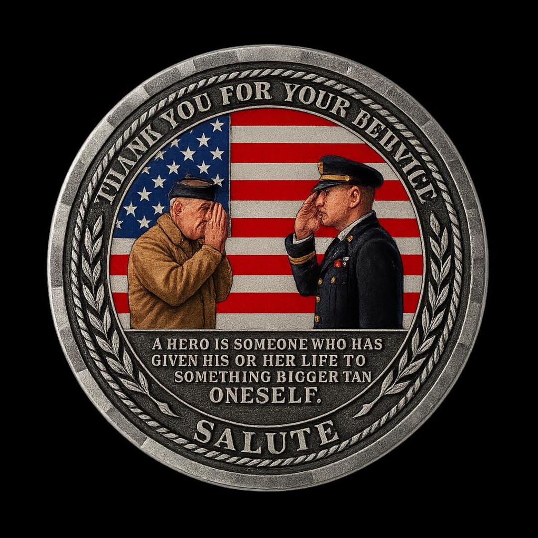 Veteran Commemorative Challenge Coin – Double-sided Eagle & Salute ...