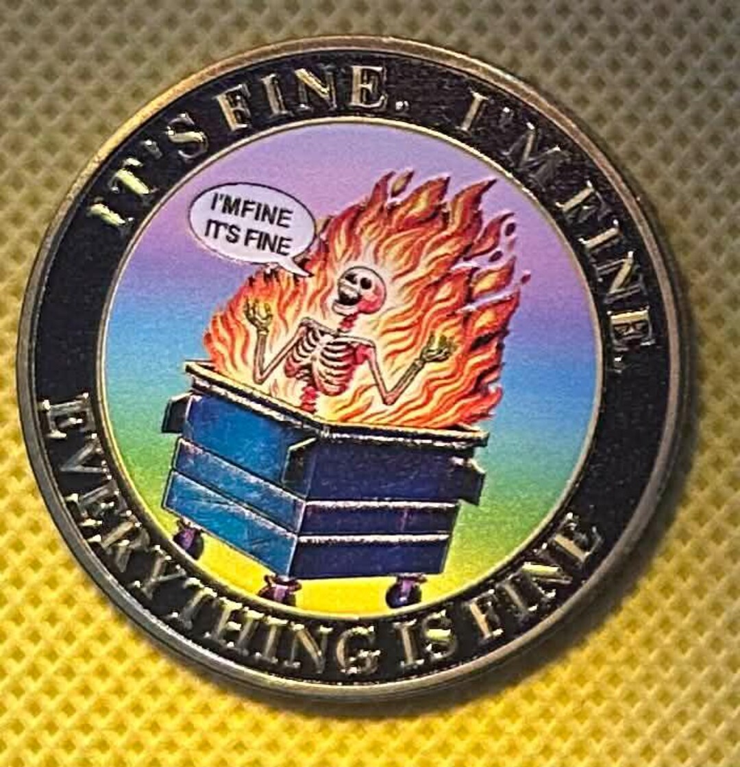 Dumpster Fire Skeleton Challenge Coin Double Sided Funny Everything is ...
