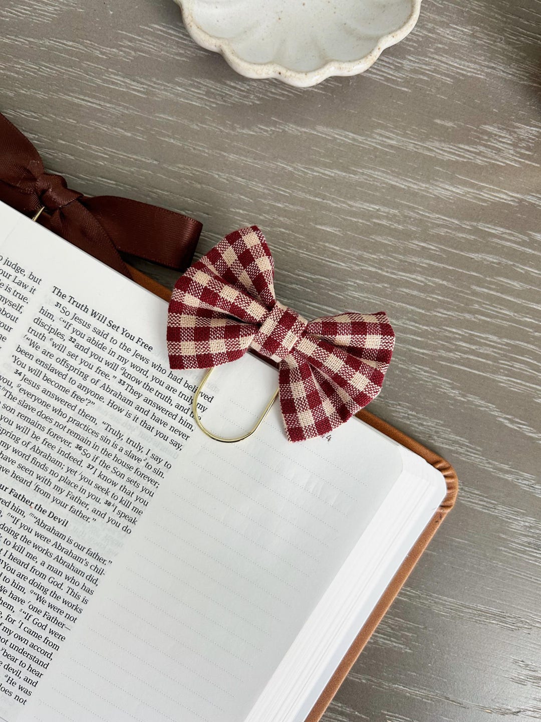 Red Maroon Gingham Bow Bookmark for Books, Bibles, Journals, and ...