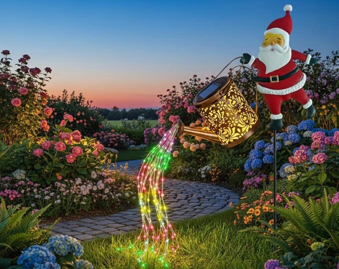 Solar Santa Kettle Light | LED Outdoor Christmas Decor - Etsy