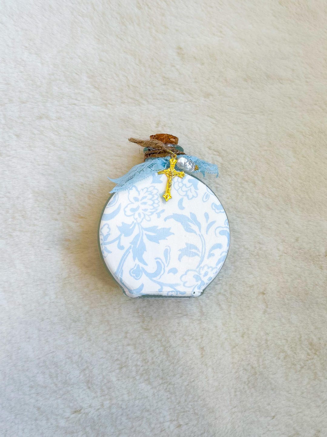 Sky Blue Floral Holy Water Container With Cross- Blue Lace - Etsy
