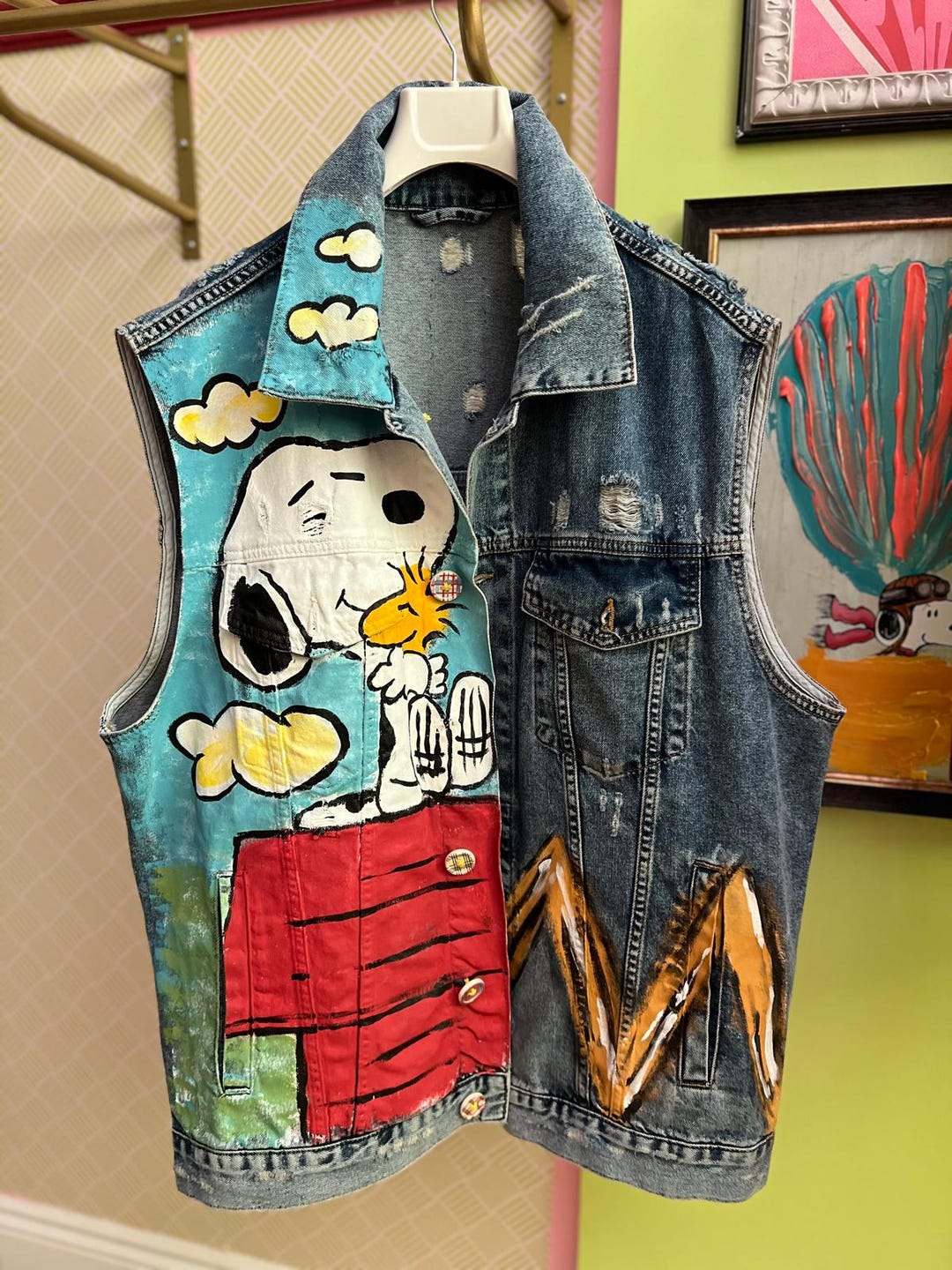 Oversized Snoopy-themed Denim Vest - Etsy