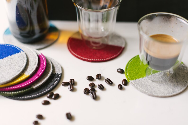 Wool Felt Coasters eco gift round coasters housewarming | Etsy