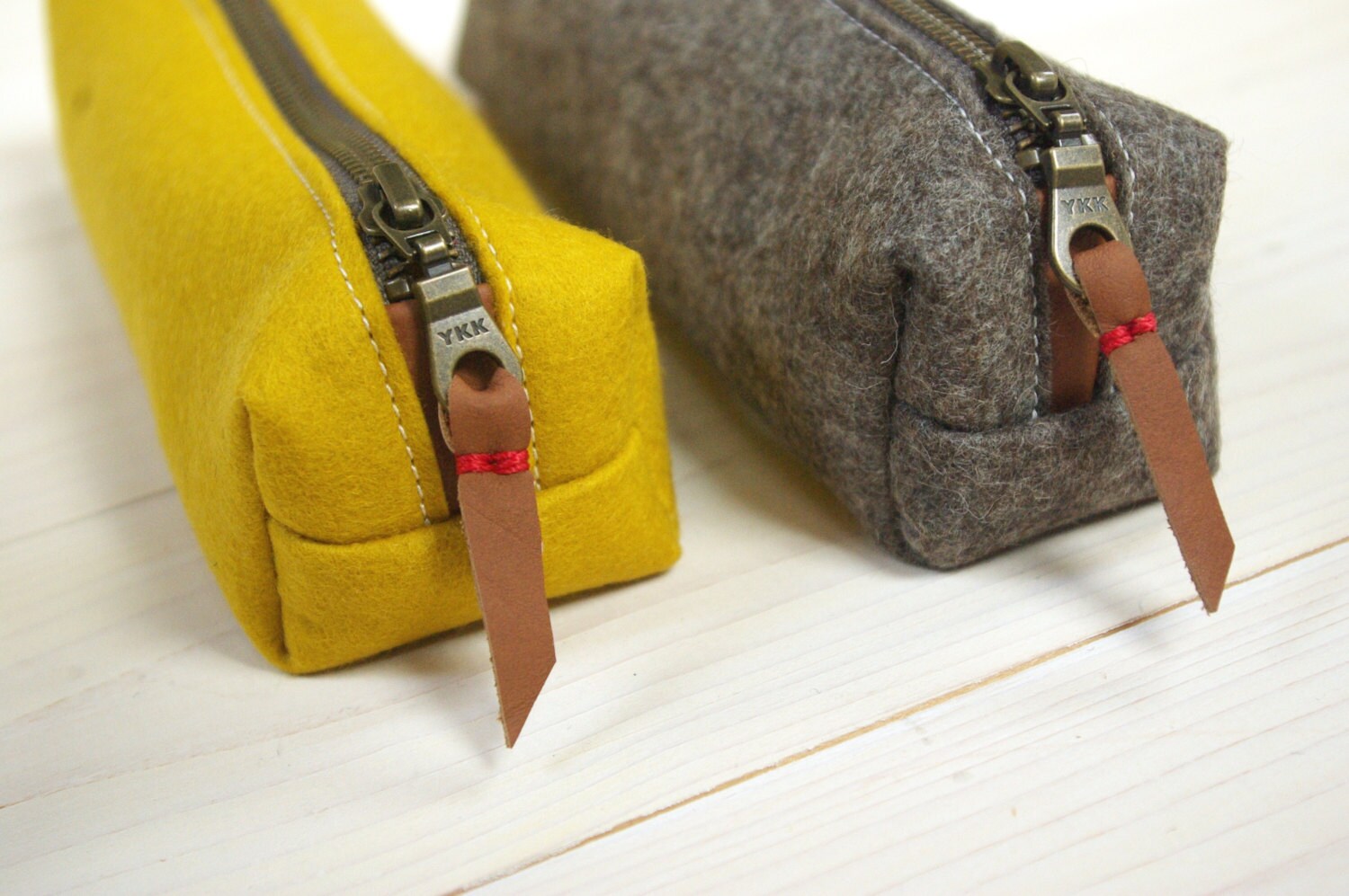 Felt Pencil Case Yellow and Sandbrown Zipper Pouch Makeupbag | Etsy