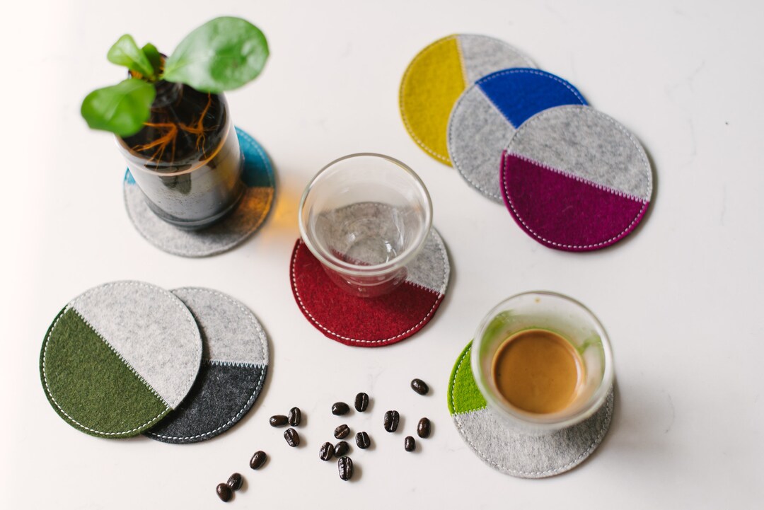 Wool Felt Coasters, Eco Gift, Round Coasters, Housewarming Gift, Felt ...