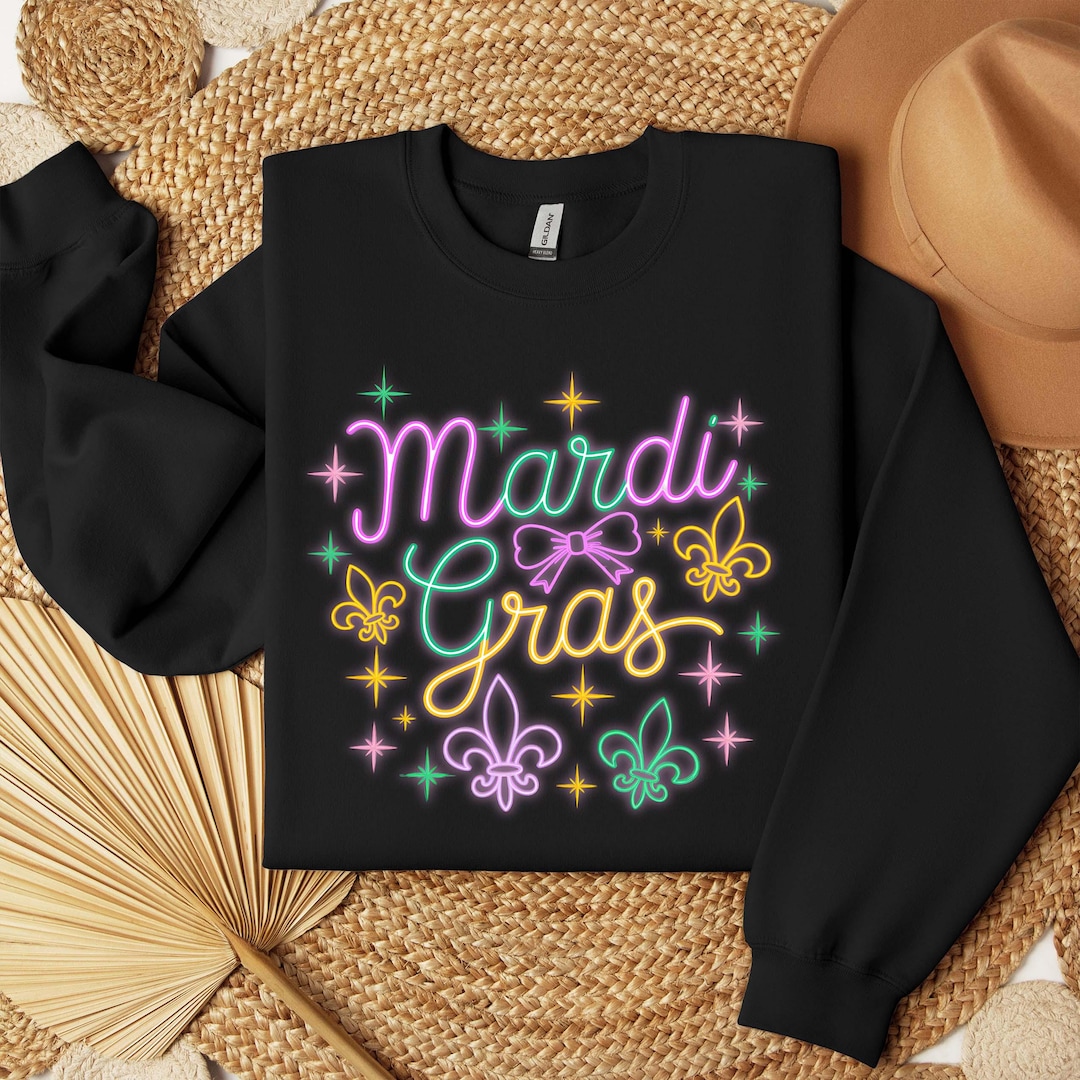 Mardi Gras Sweater Neon Women's Masquerade Crewneck Sweatshirt Mardi ...