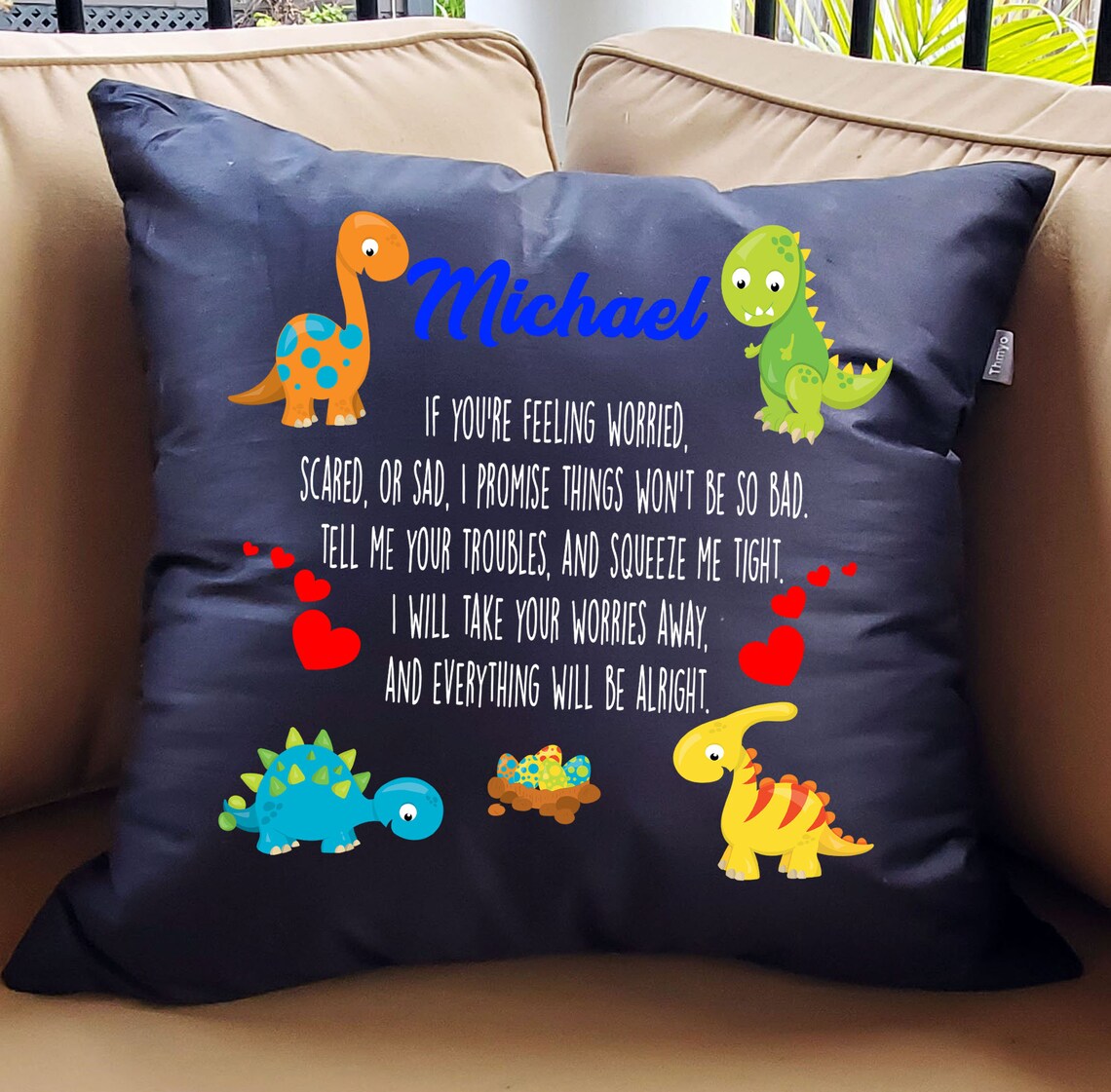 Personalized Worry Cushion Dinosaur Worry Pillow for Boy or - Etsy